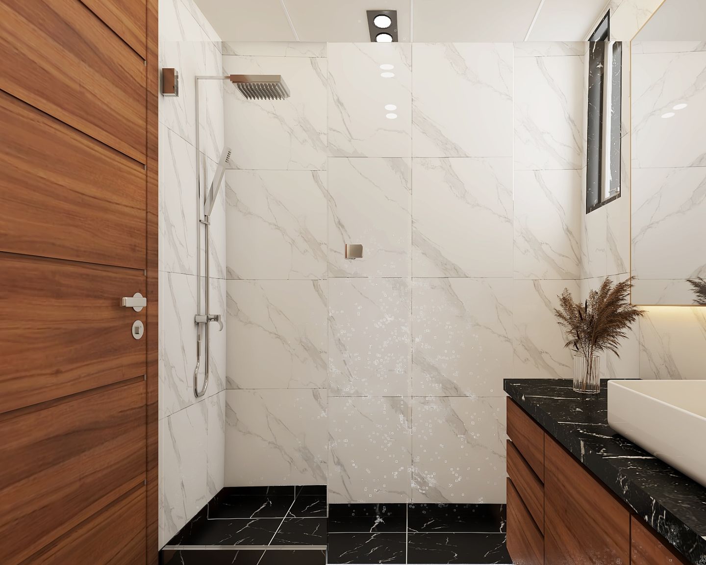 Dual Ceiling Lights Modern Bathroom Design | Livspace