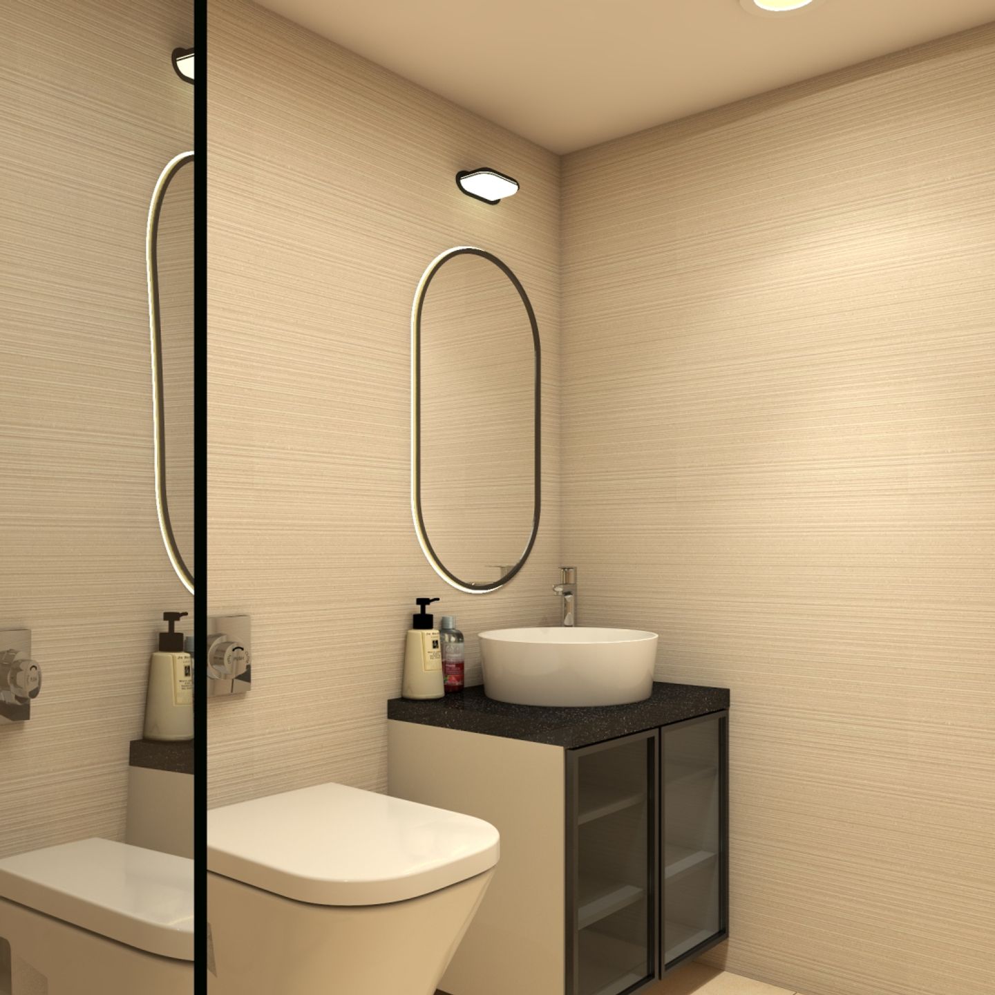 Spacious Washroom Design With A Glass Partition Livspace