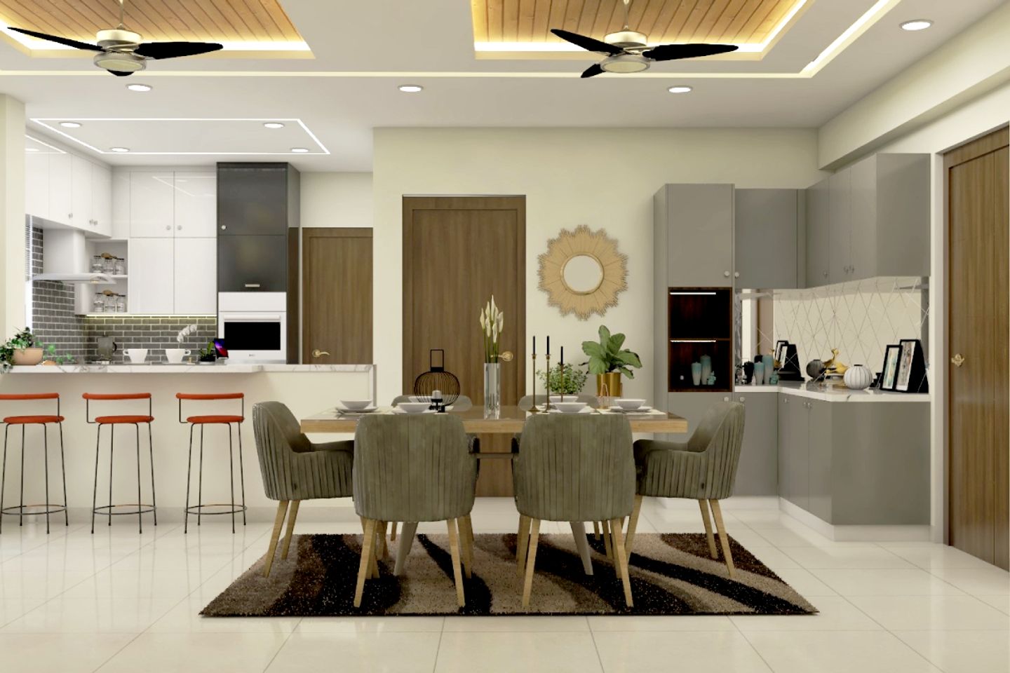 Spacious Dining Room With L-Shaped Crockery Unit | Livspace