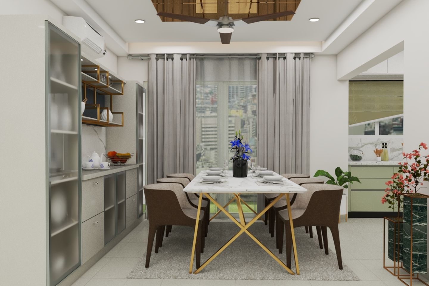 Six-Seater Dining Hall Design With A Marble Tabletop | Livspace