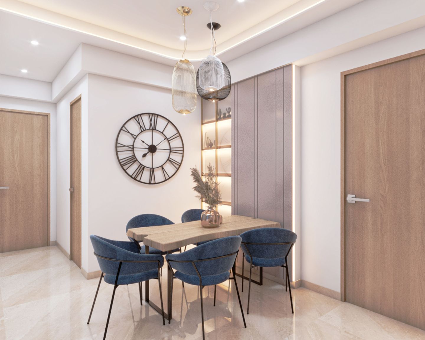 Compact Dining Hall Design With Strip Lights | Livspace