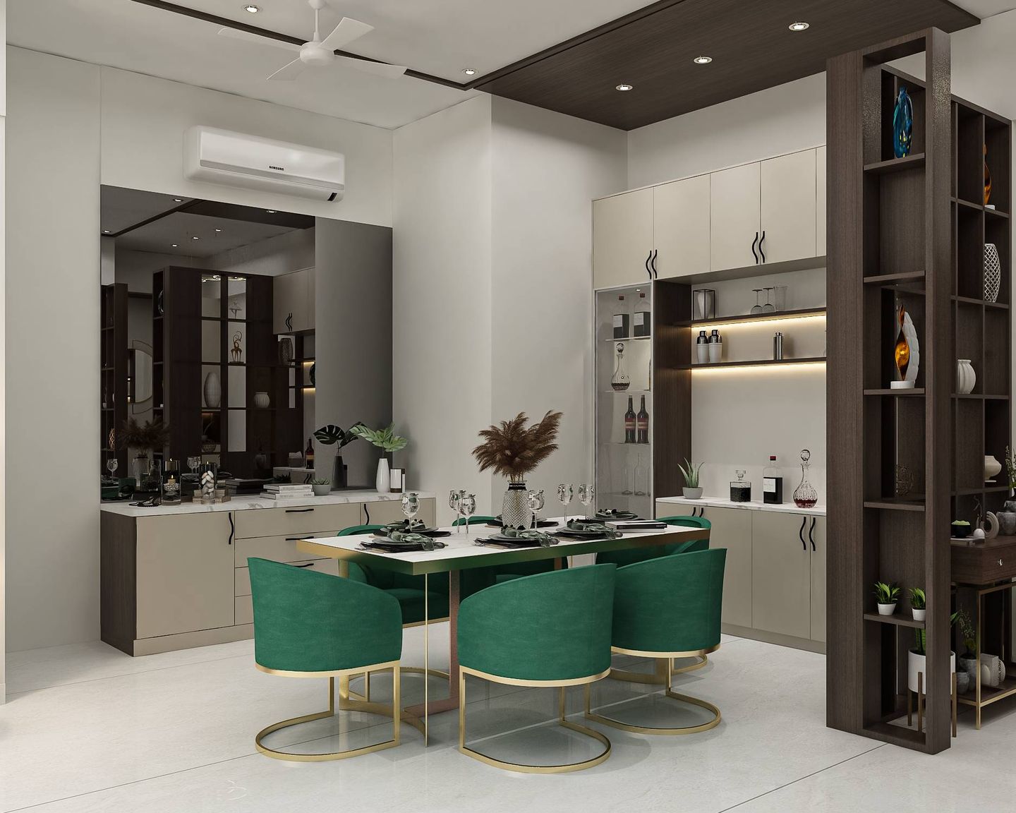 Spacious 6-Seater Dining Room Design With Cove Lighting | Livspace