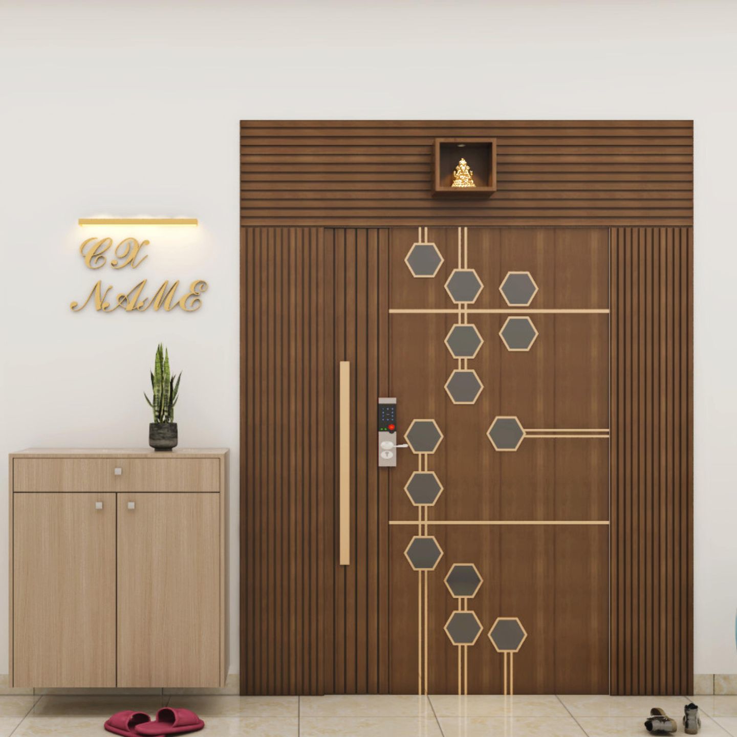 Spaciosu Foyer Design With Sleek Wall-Mounted Open Storage | Livspace