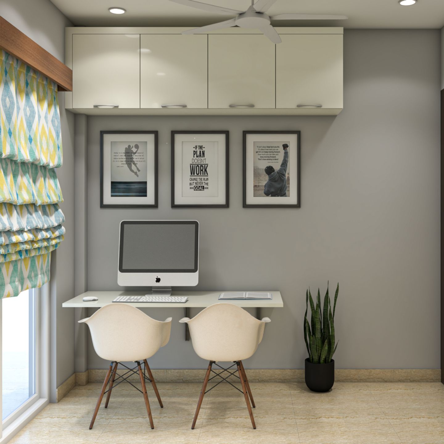 Compact Home Office Design With Overhead Storage | Livspace