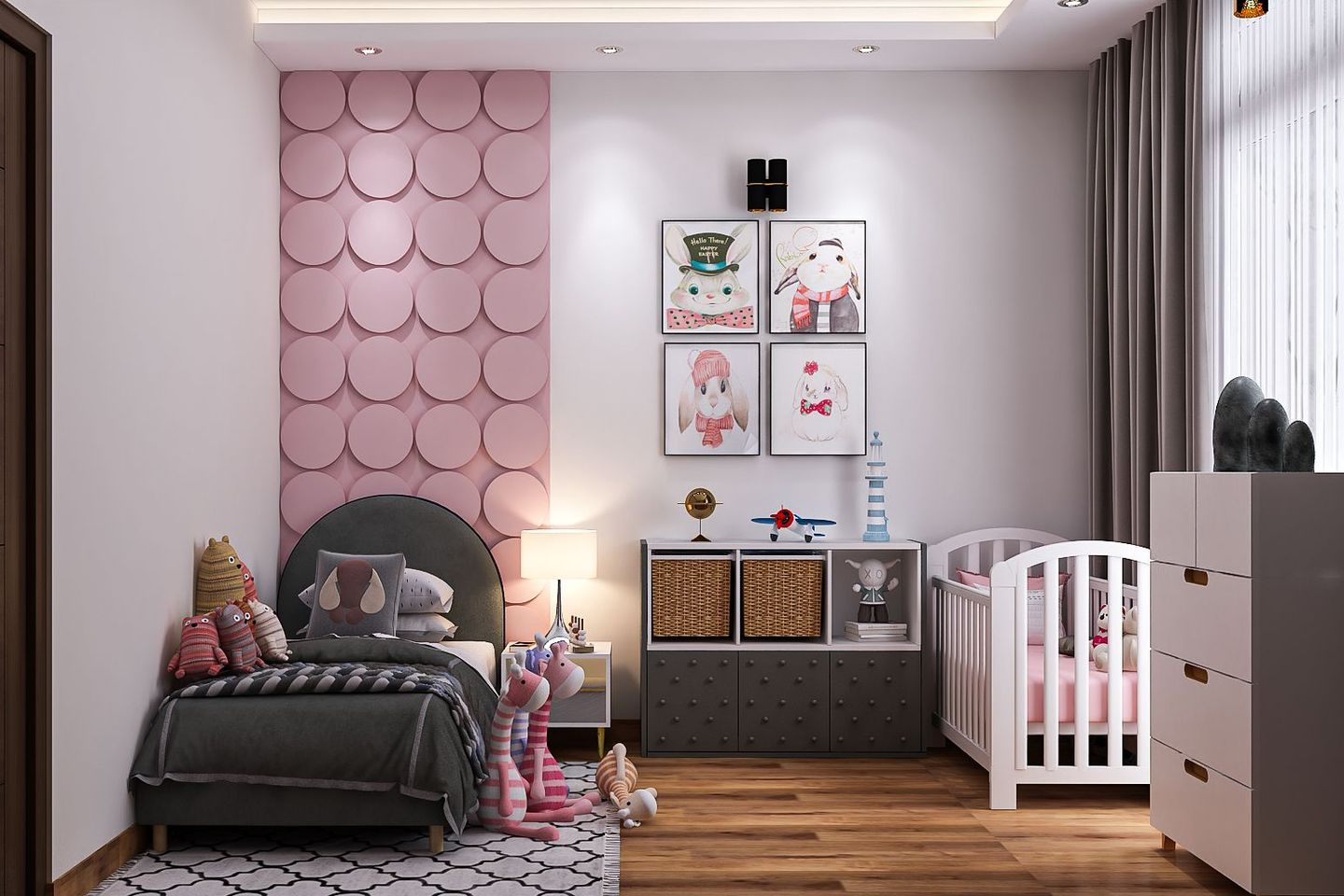 Kids Room Design For Girls With Accent Wall Pink Panels | Livspace