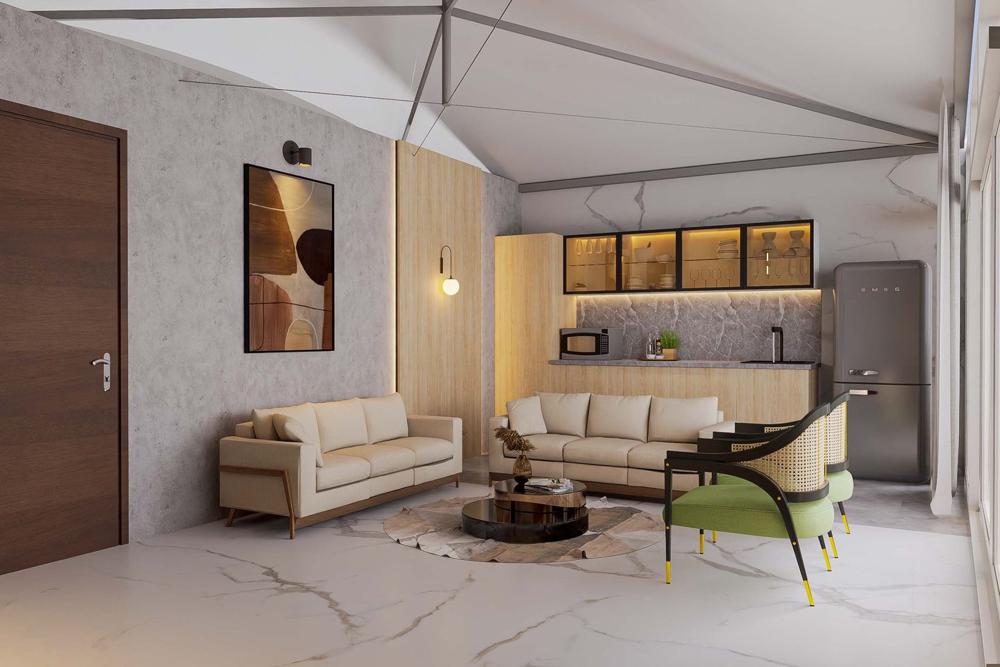 Spacious Living Room Design With Textured Wall | Livspace