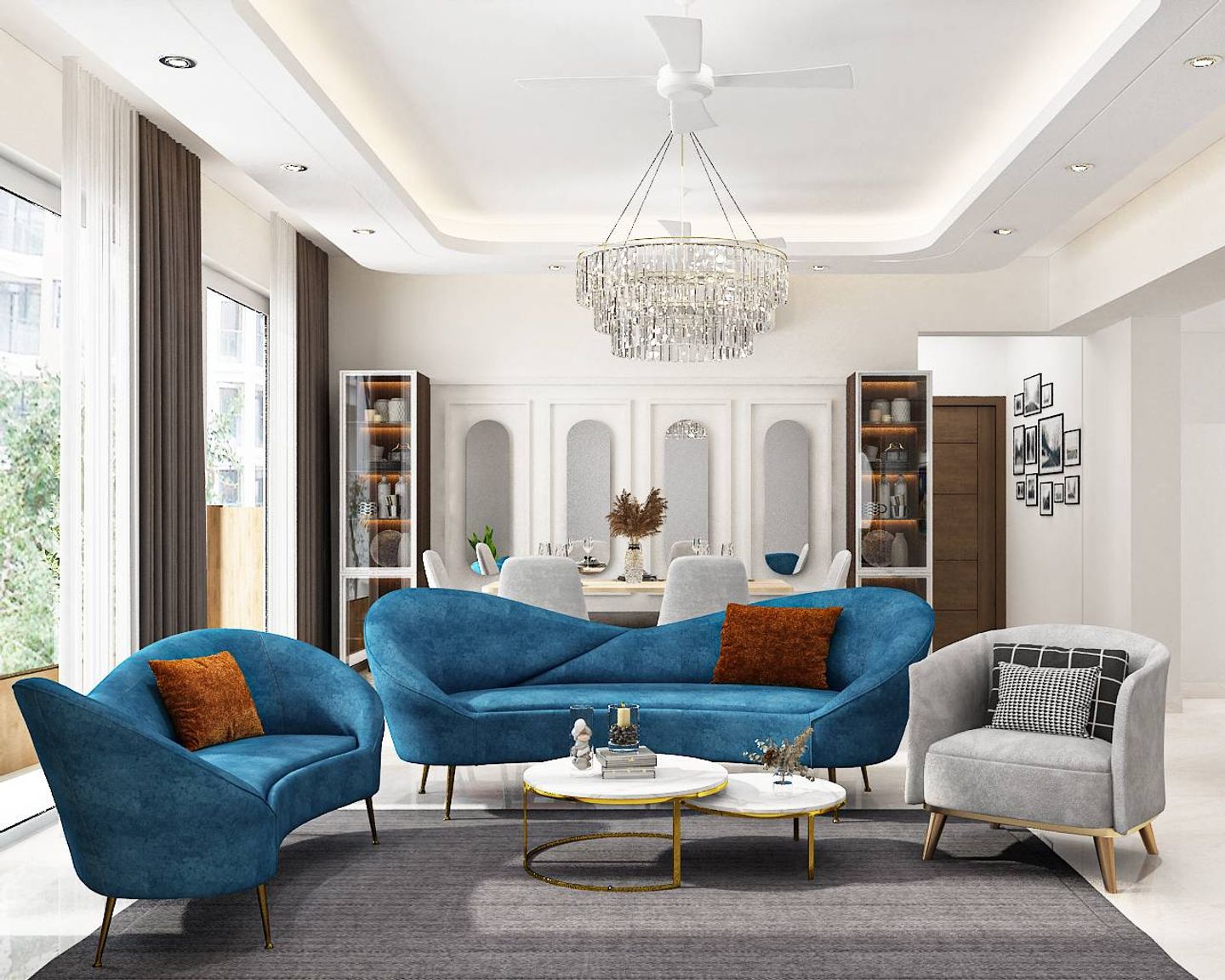 Rectangular Peripheral Gypsum False Ceiling Design With Chandelier ...