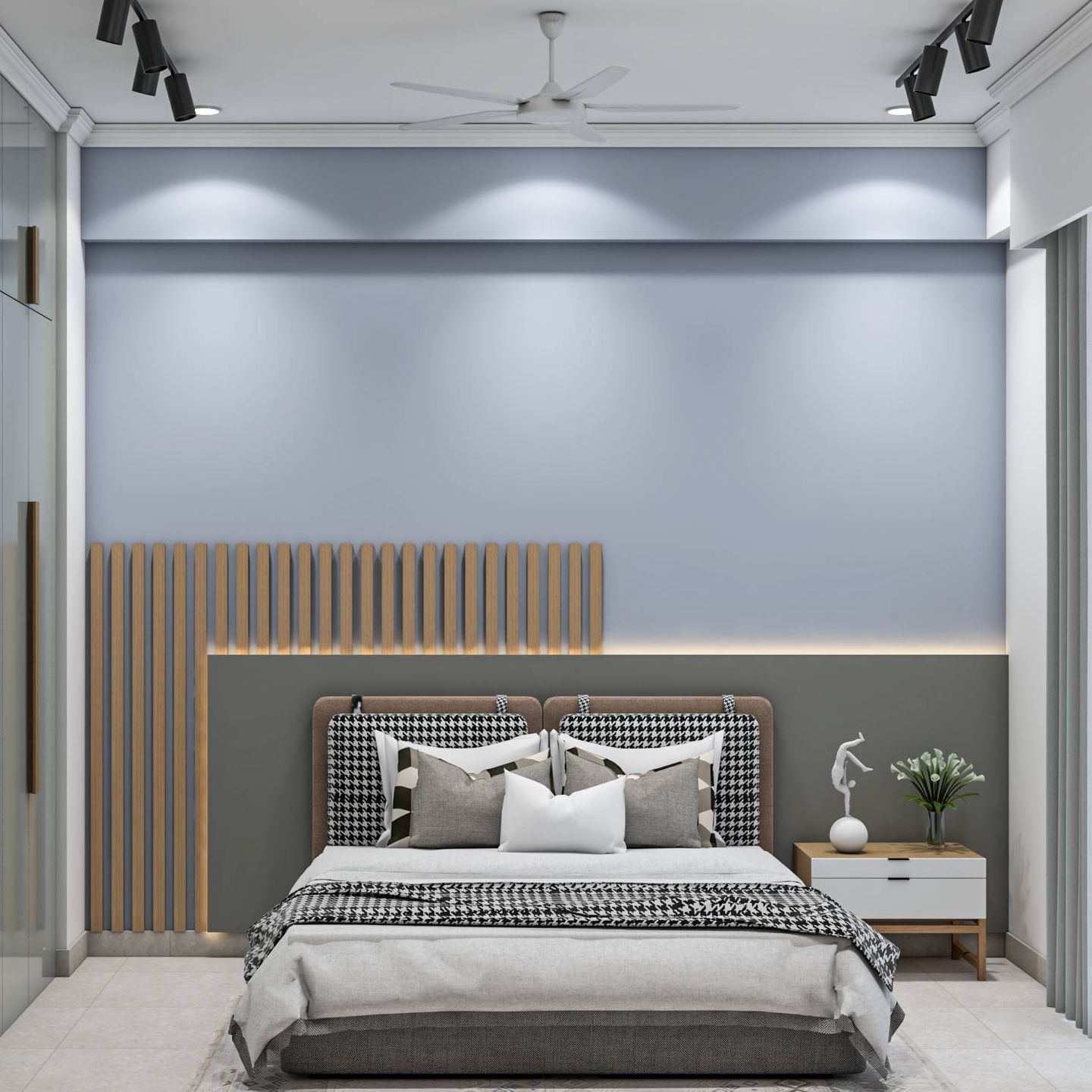 Modern Guest Bedroom Design With Unique Backdrop Wall Design | Livspace