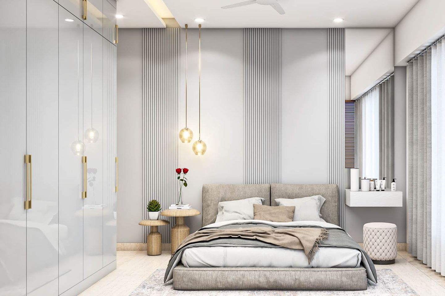 Spacious Bedroom Design With Wooden Side Tables | Livspace