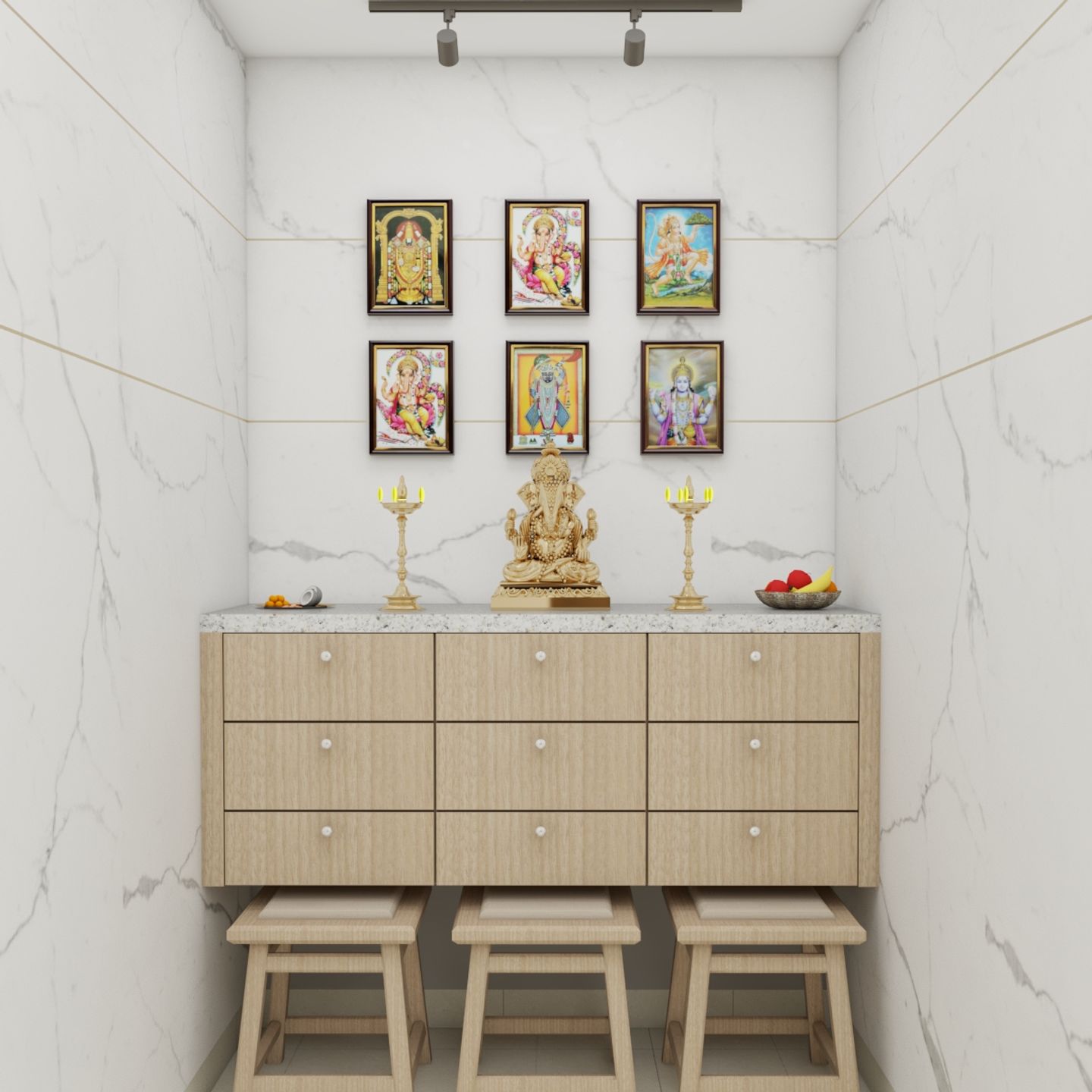 Elegant Marble Mandir Design With Seating Options | Livspace