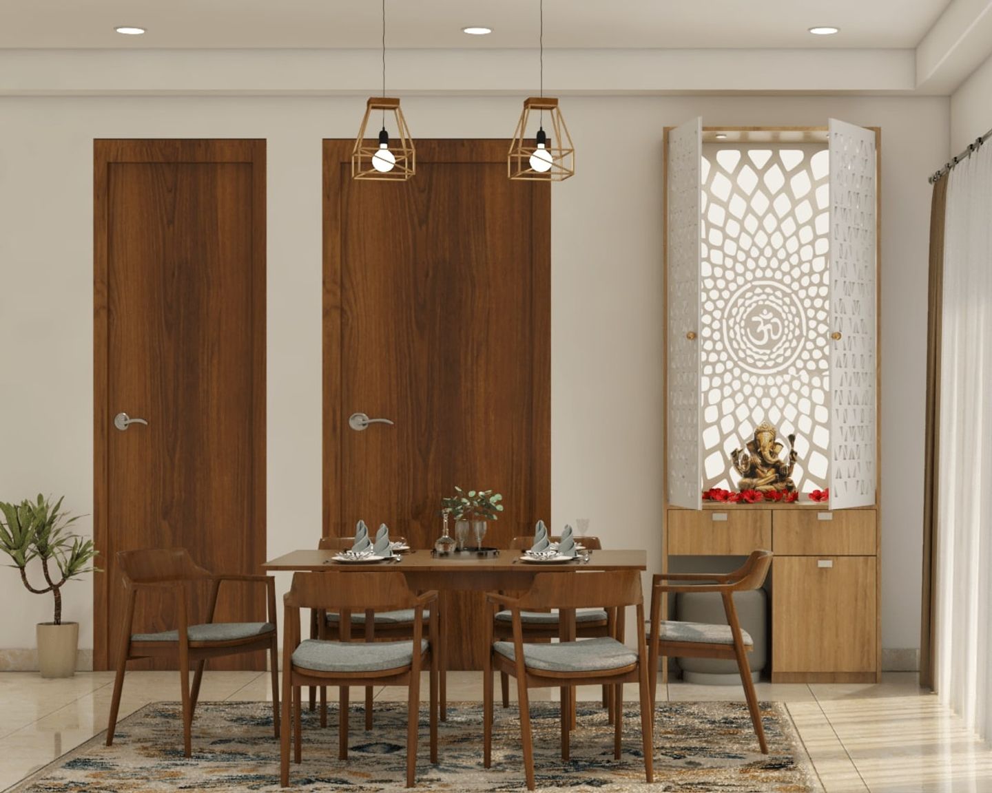 Modern Mandir Design Integrated With Dining Area | Livspace