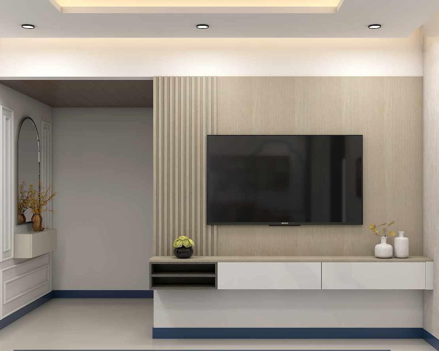 Spacious TV Cabinet With A White Laminate Finish | Livspace