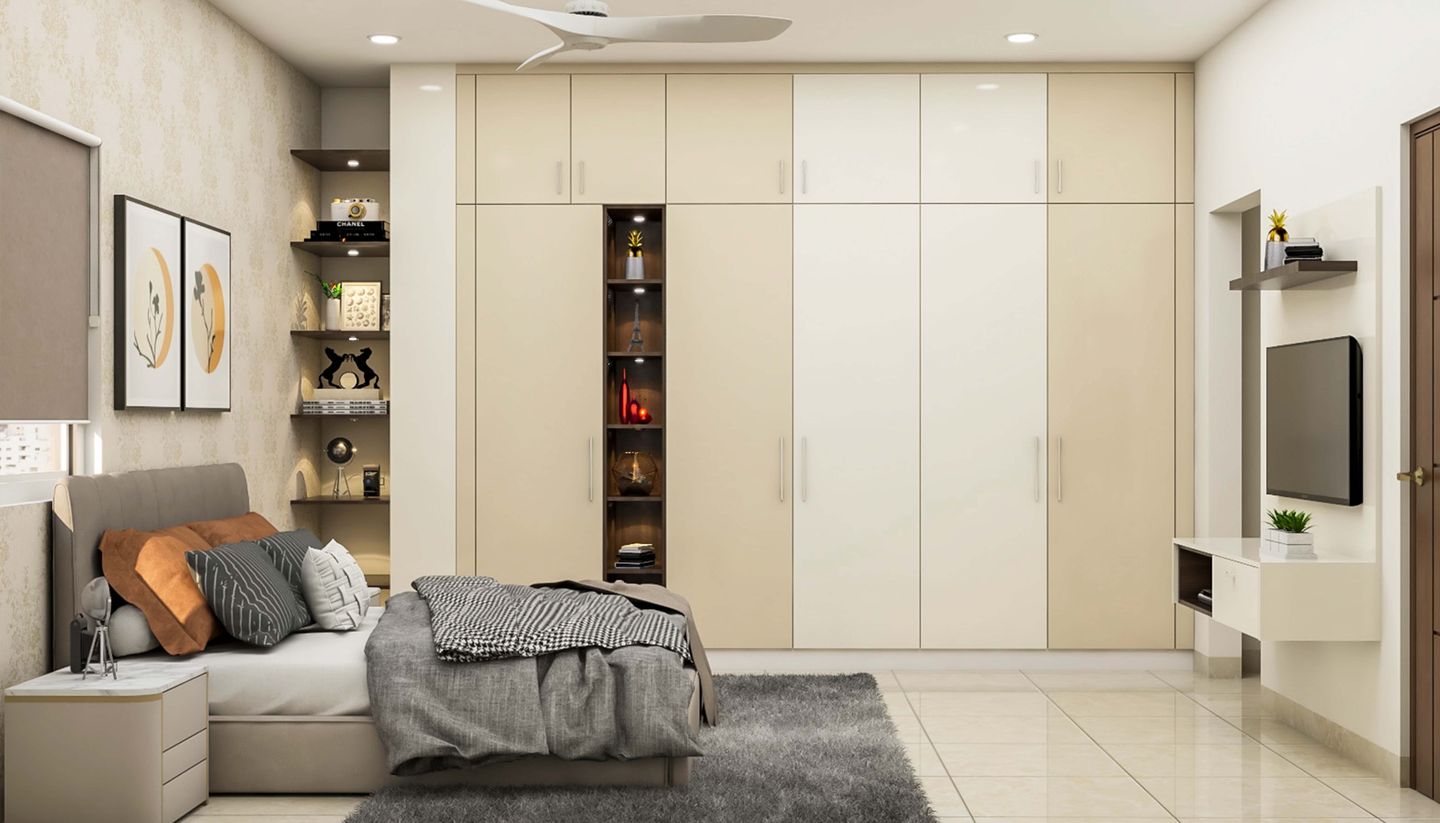 Dual-Toned Wardrobe Design With Loft Storage | Livspace