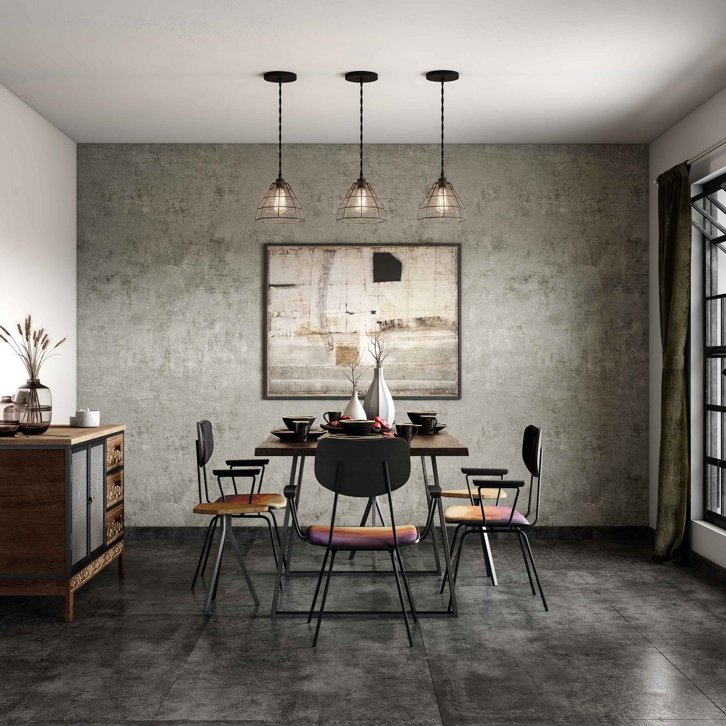 Industrial Square Black Flooring Design | Livspace
