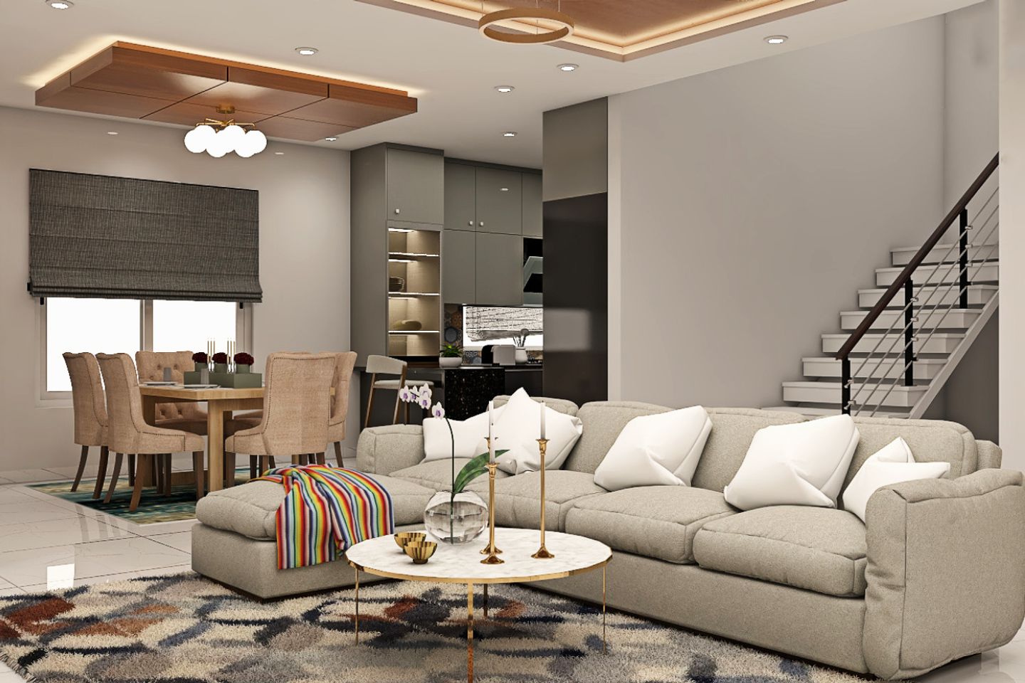 Living Room Design With Beige Sectional Sofa | Livspace