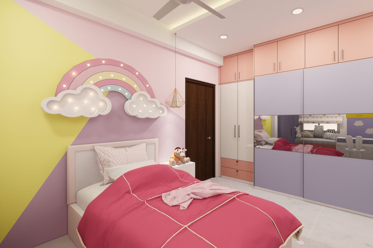 Multicoloured Wall Design With Gypsum Cloud Decor | Livspace