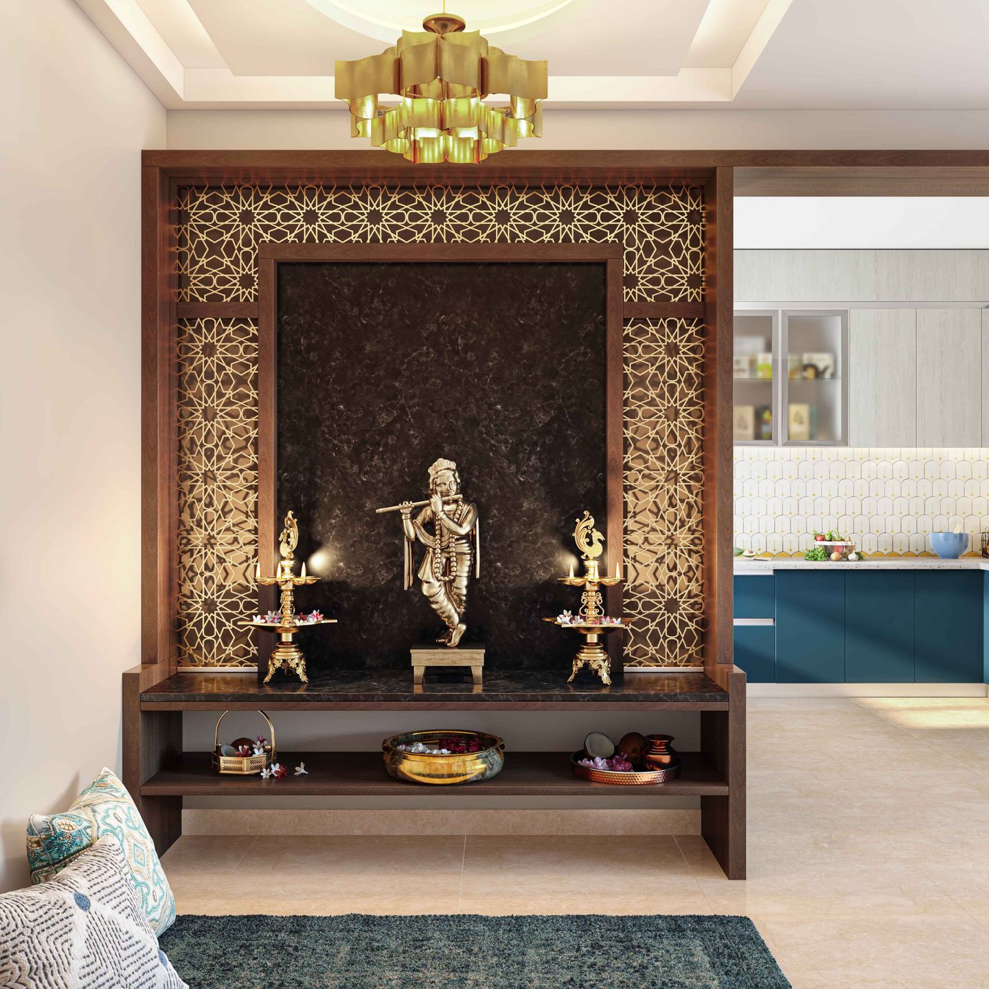 Indian Traditional Metal Lattice Wall Design In Brown And Gold | Livspace