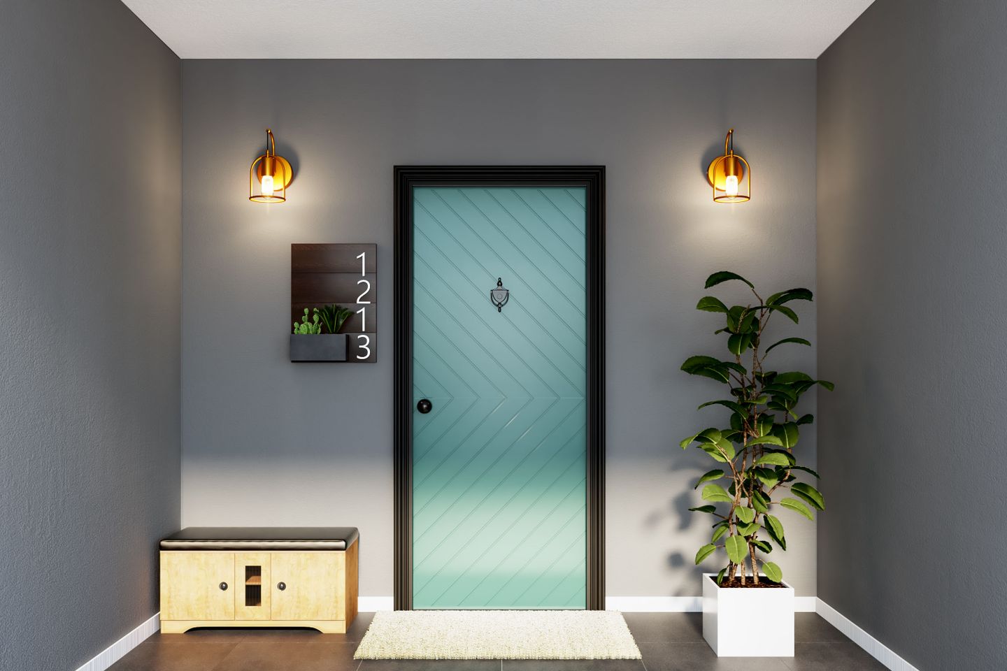 Foyer Grey Wall Paint Design With Wall Lights | Livspace