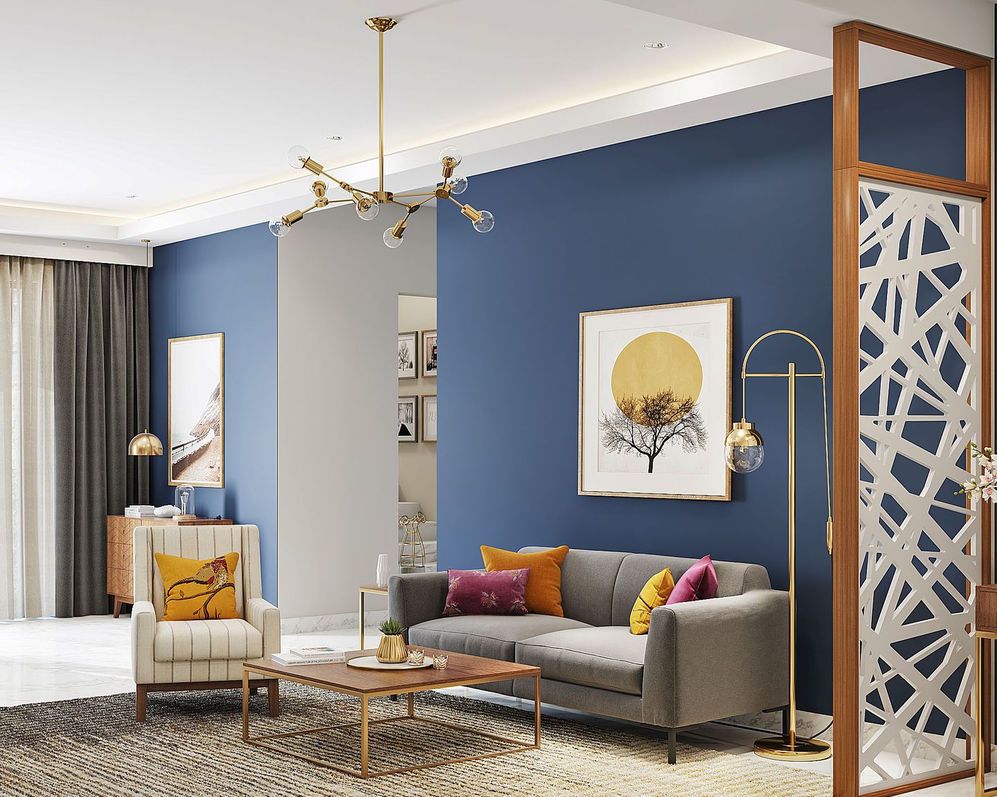 Blue Living Room Wall Paint Design | Livspace