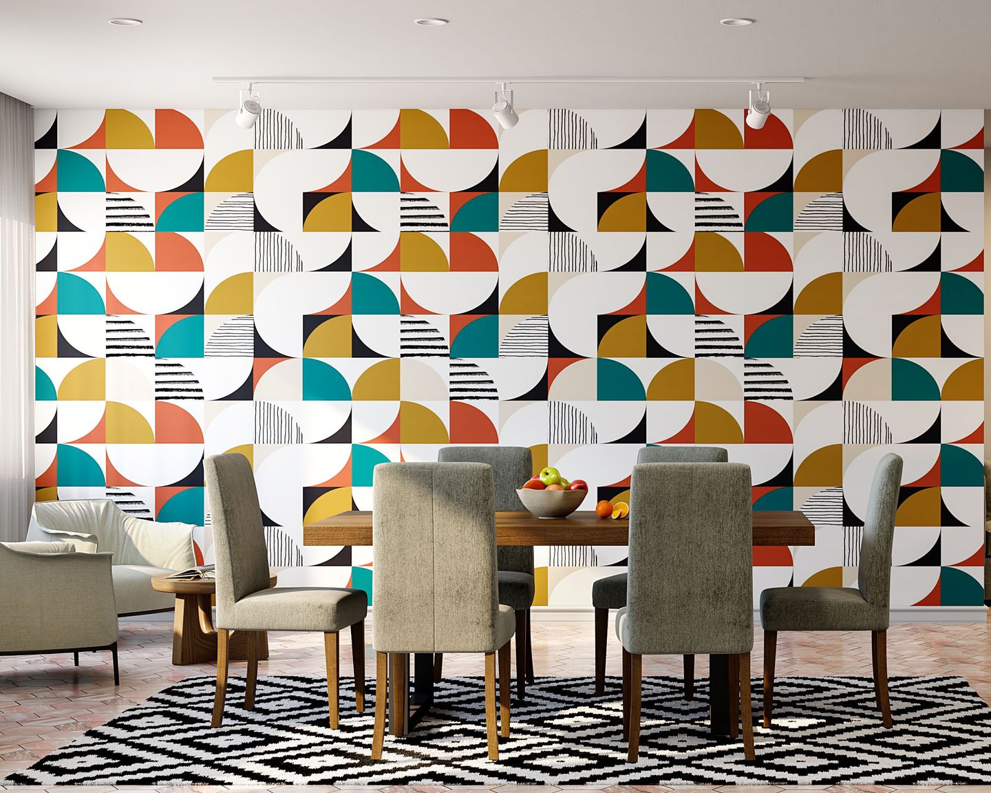Multicoloured Geometric Wallpaper Design | Livspace