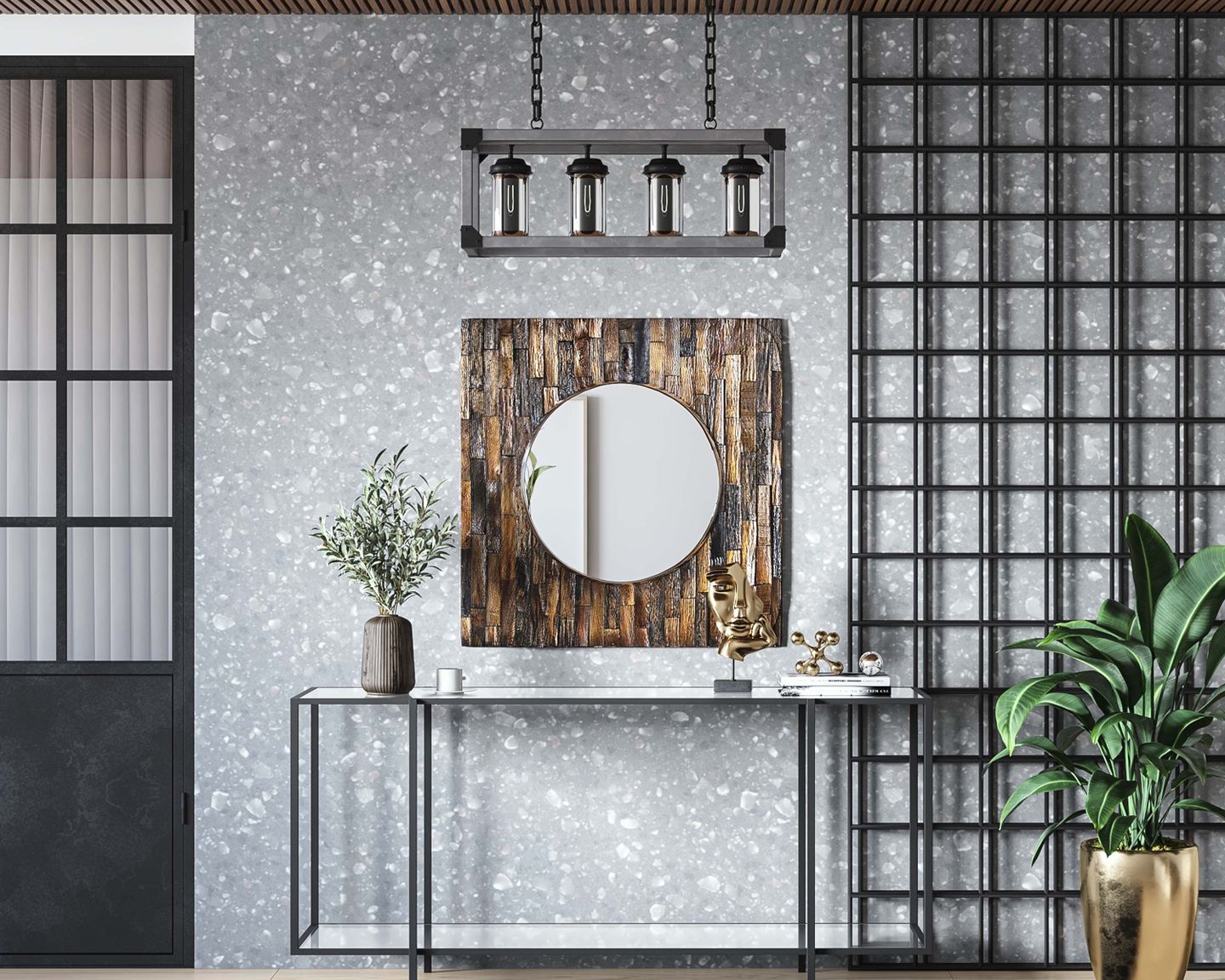 Grey Terrazzo Wallpaper Design For Foyers | Livspace