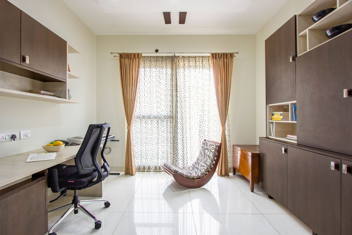 Home Office Design With Cherry Walnut Study Table | Livspace
