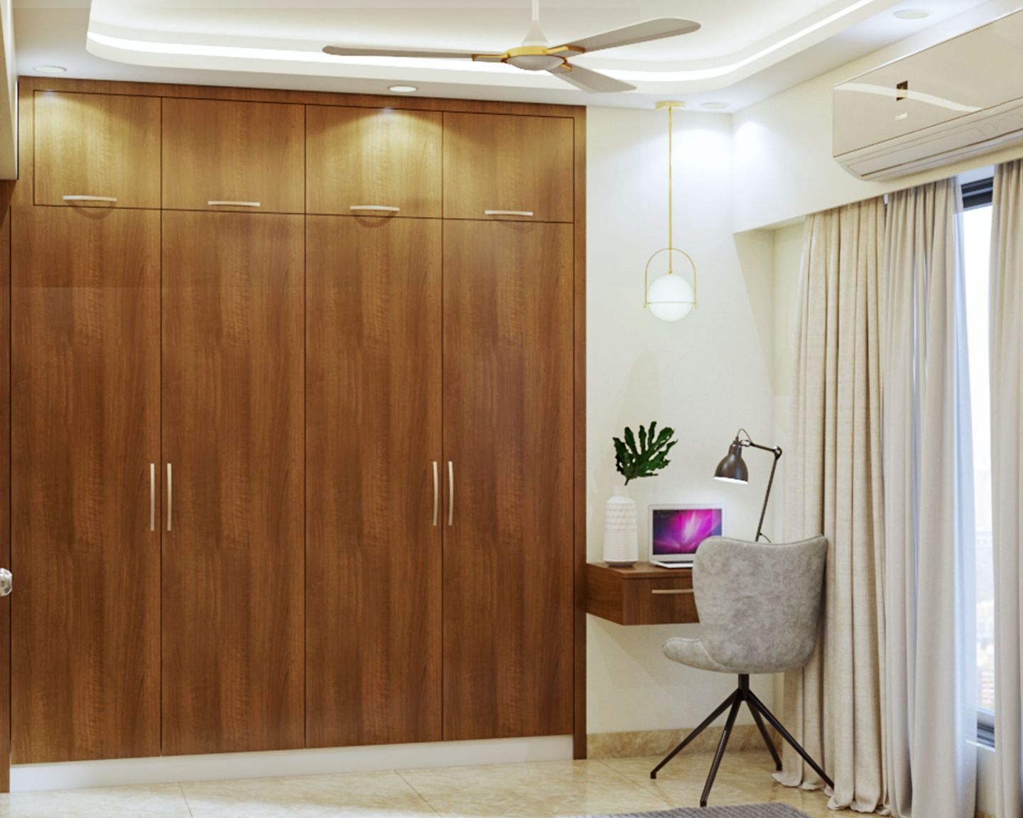 4 Door Walnut Bronze Swing Wardrobe Design | Livspace