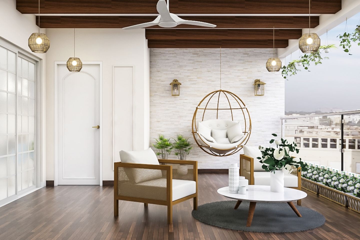 Balcony Design With Stone Cladding Wall | Livspace