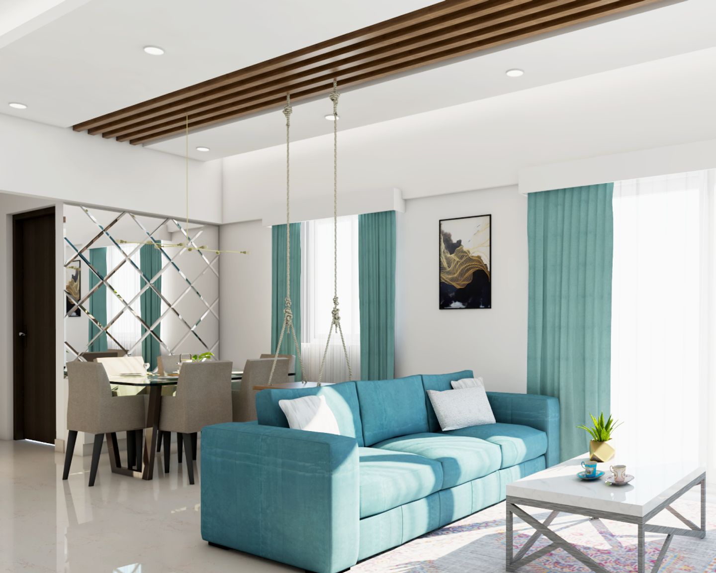 Contemporary POP And Wooden Ceiling Design | Livspace