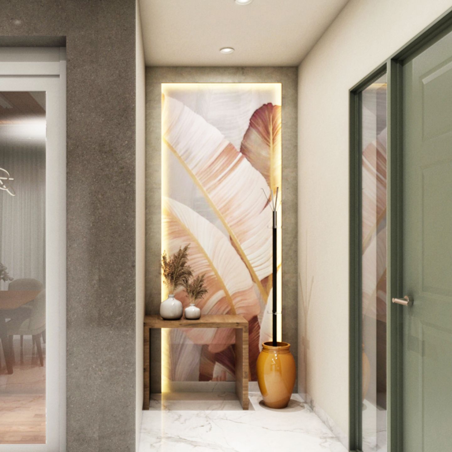 Foyer Design With Wooden Console Table | Livspace