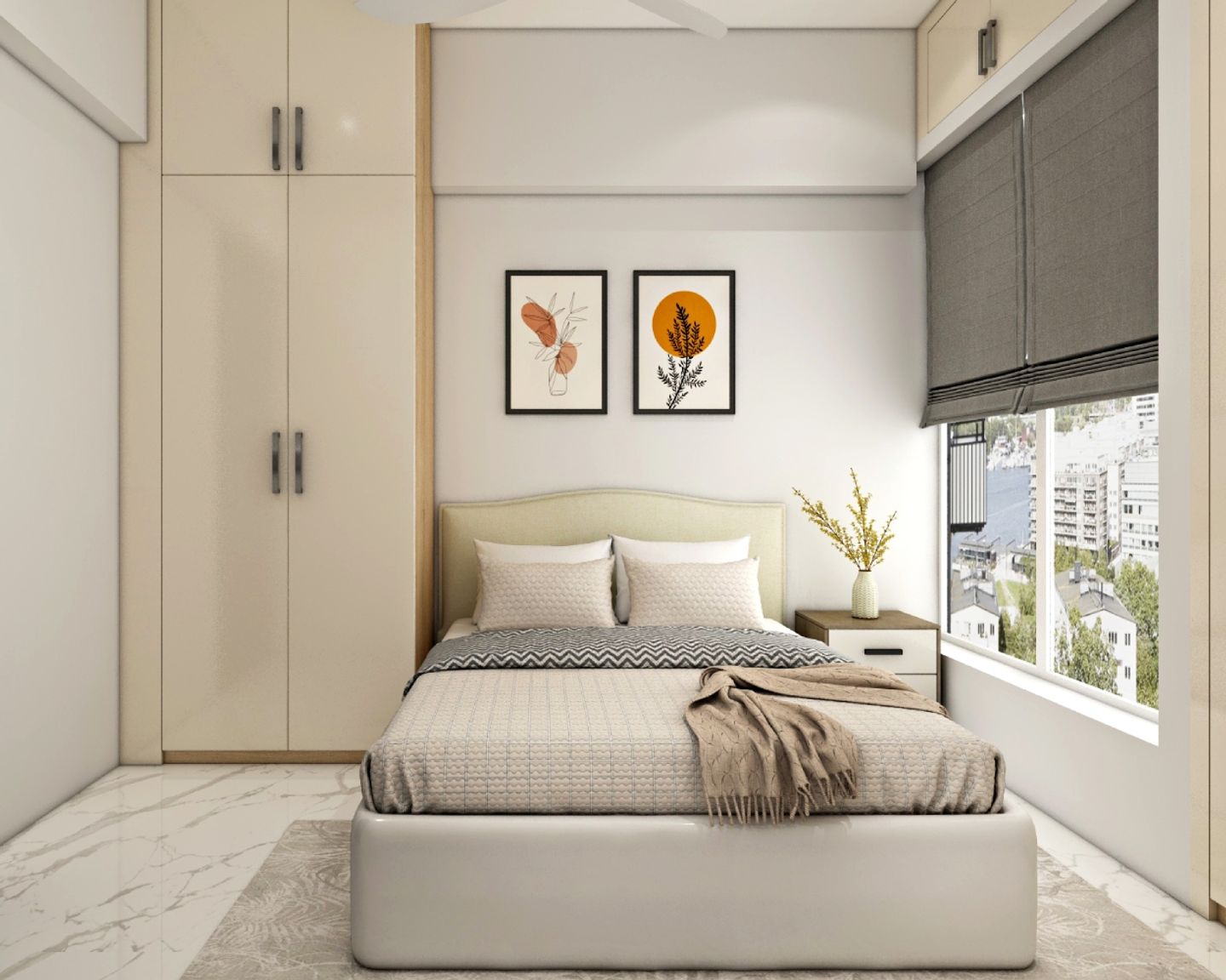 Beige Guest Room Design With 2-Door Swing Wardrobe | Livspace