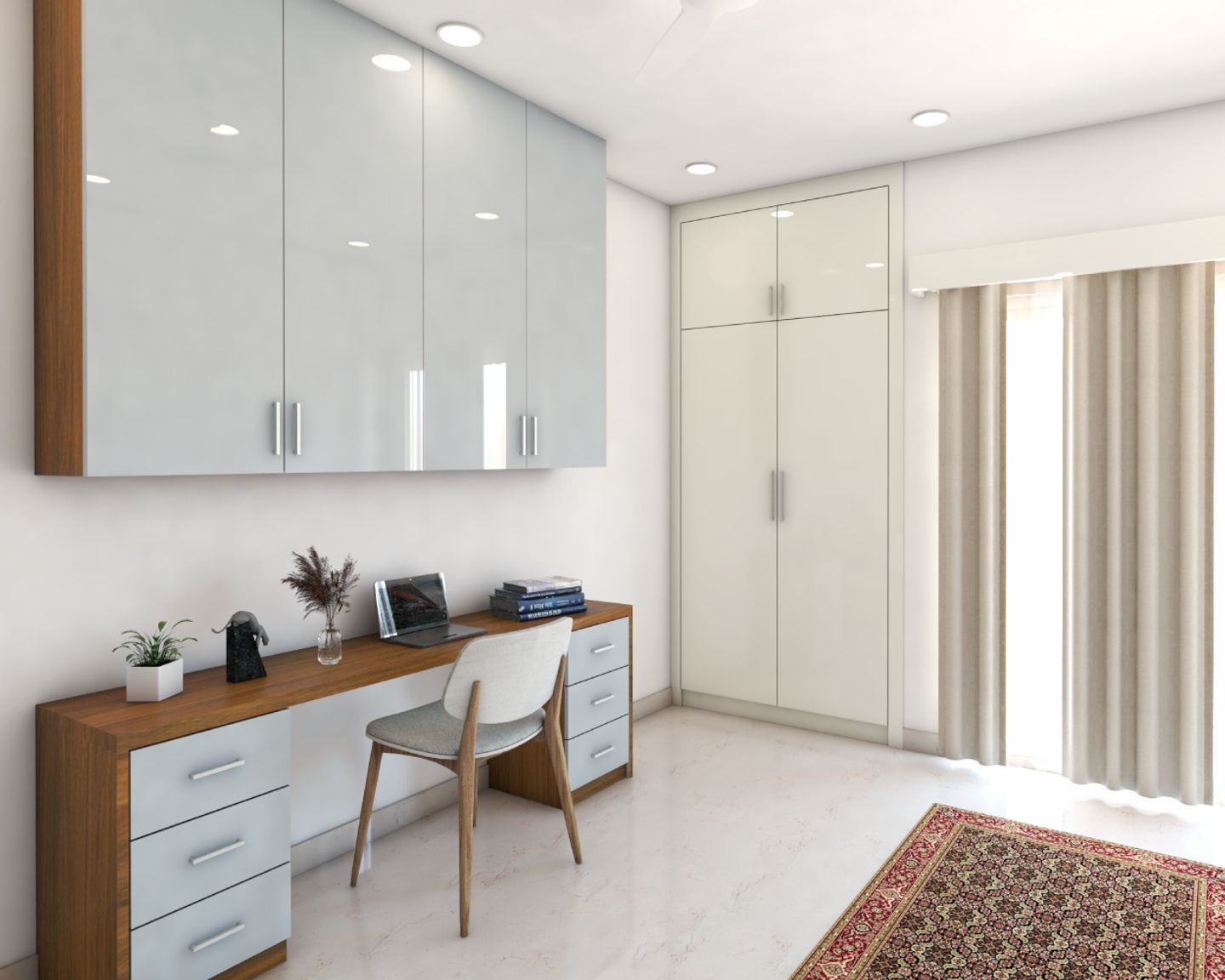 Grey And Walnut Toned Study Room Design With Wall Unit | Livspace