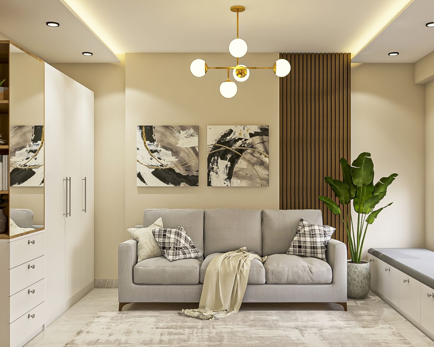 Beige Bedroom Wall Paint Design | Livspace