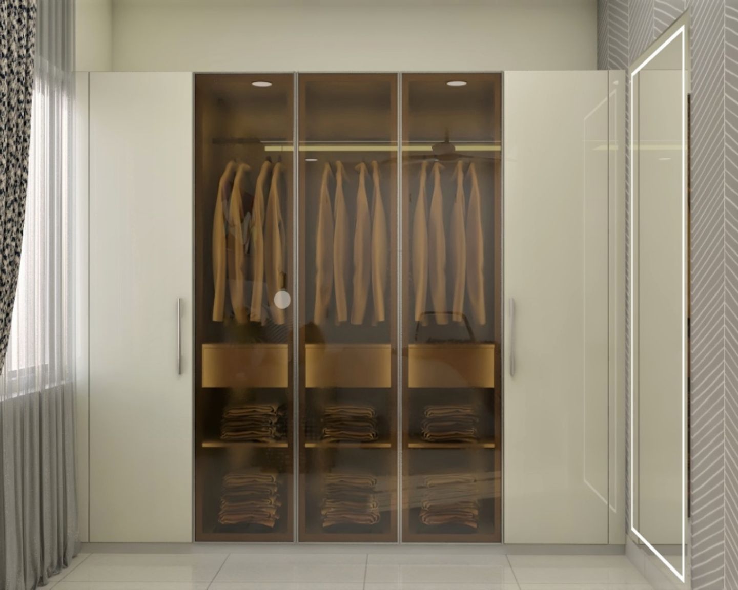 Champagne-Toned 5-Door Swing Wardrobe Design | Livspace
