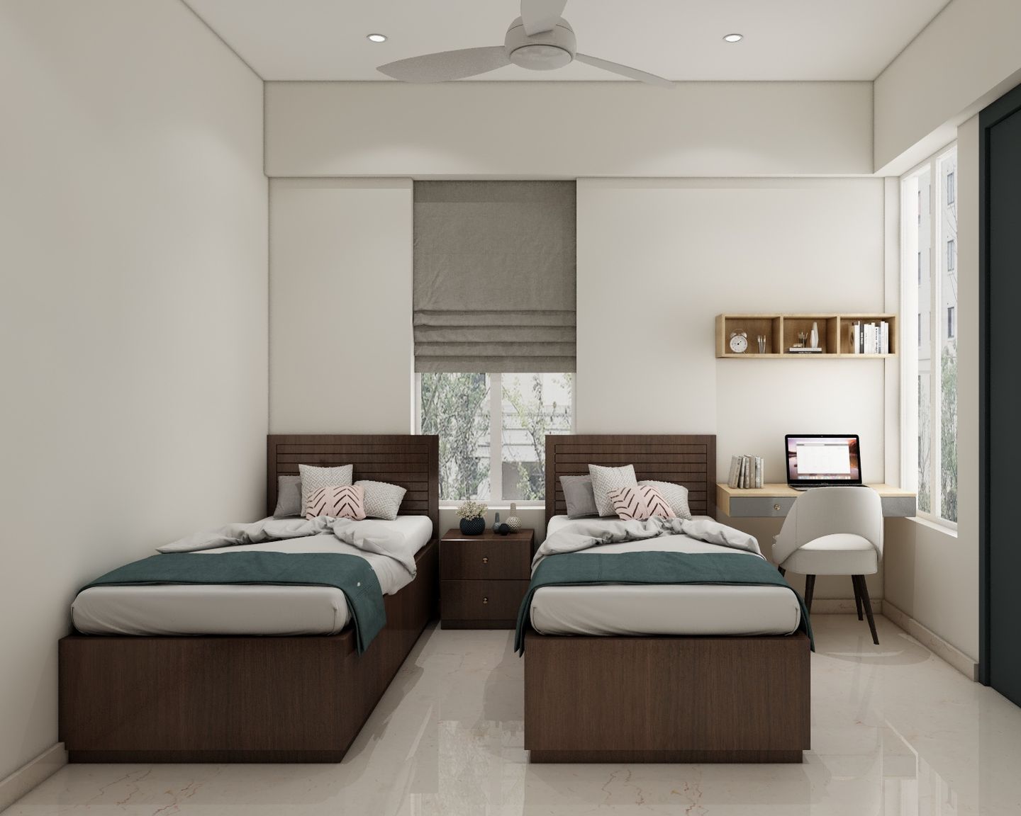 Spacious Kids Room Design With Two Wooden Beds - 11x10 Ft | Livspace