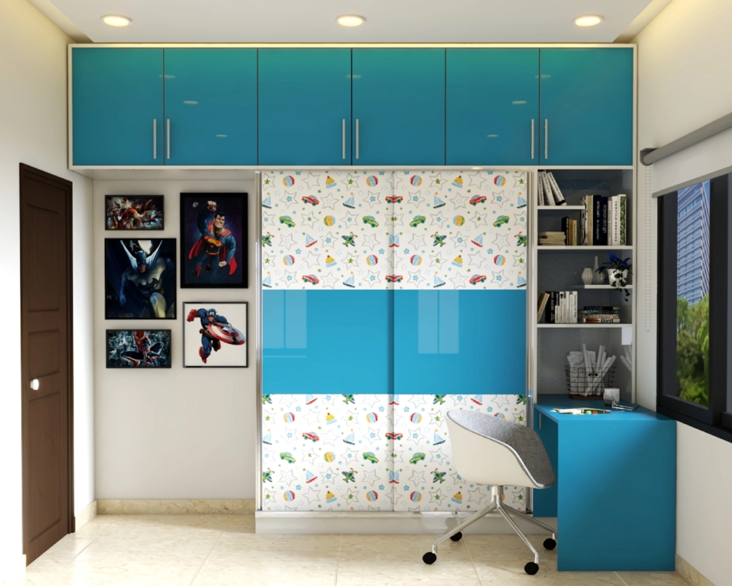 Glossy Blue Laminated Wardrobe For Kid's Bedroom | Livspace