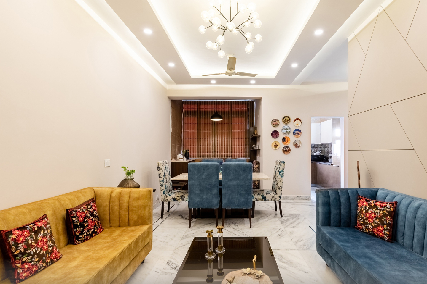 Peripheral Beige Drop False Ceiling With Cove Lights | Livspace