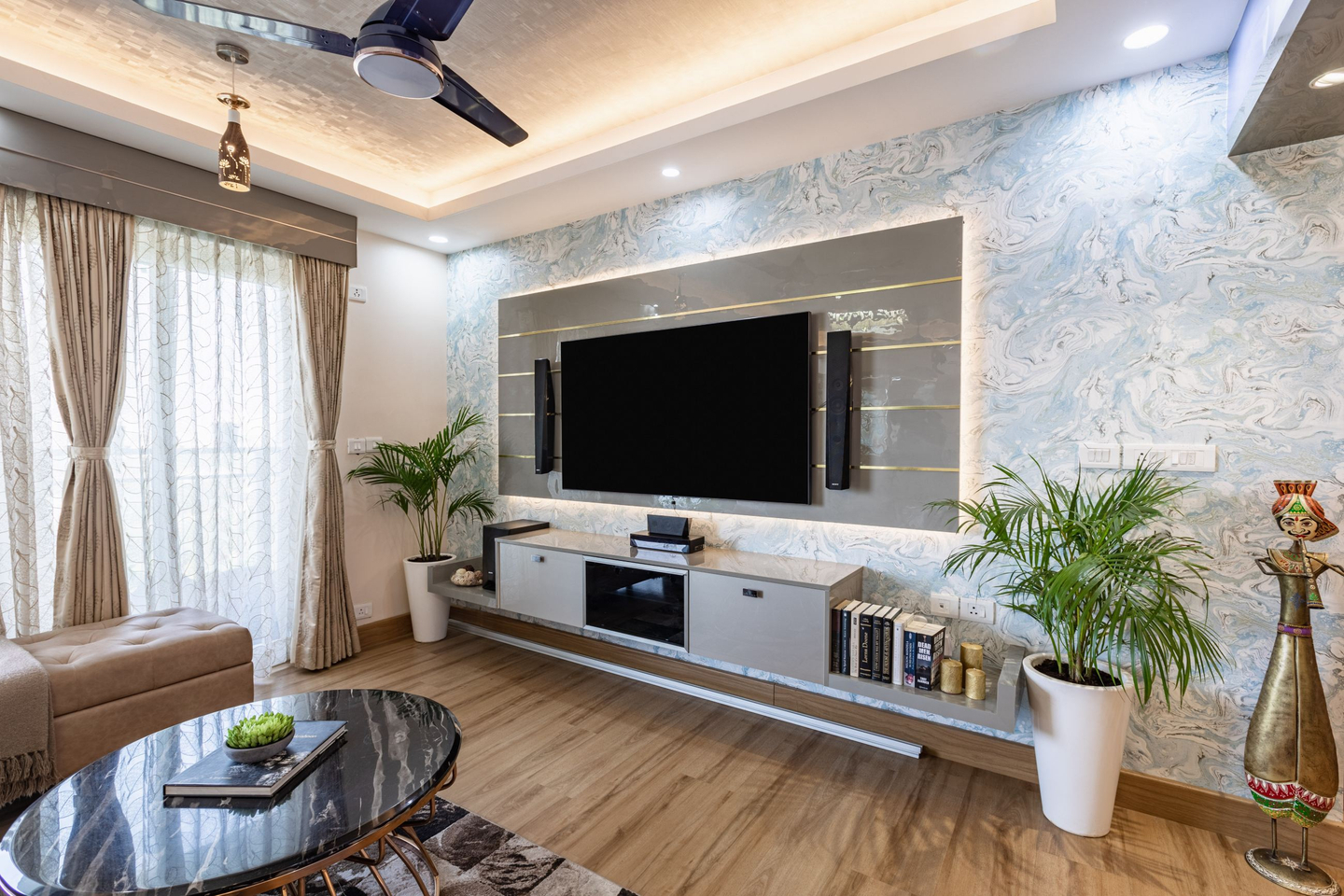 Elegant Peripheral False Ceiling Design With Cove Lighting | Livspace