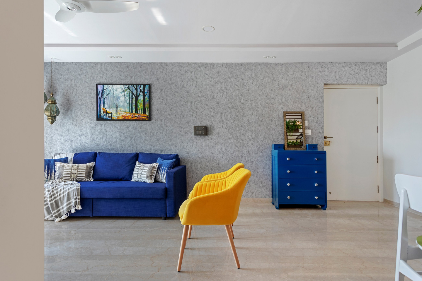 Drop Down False Ceiling Design With Circular Dowlights | Livspace