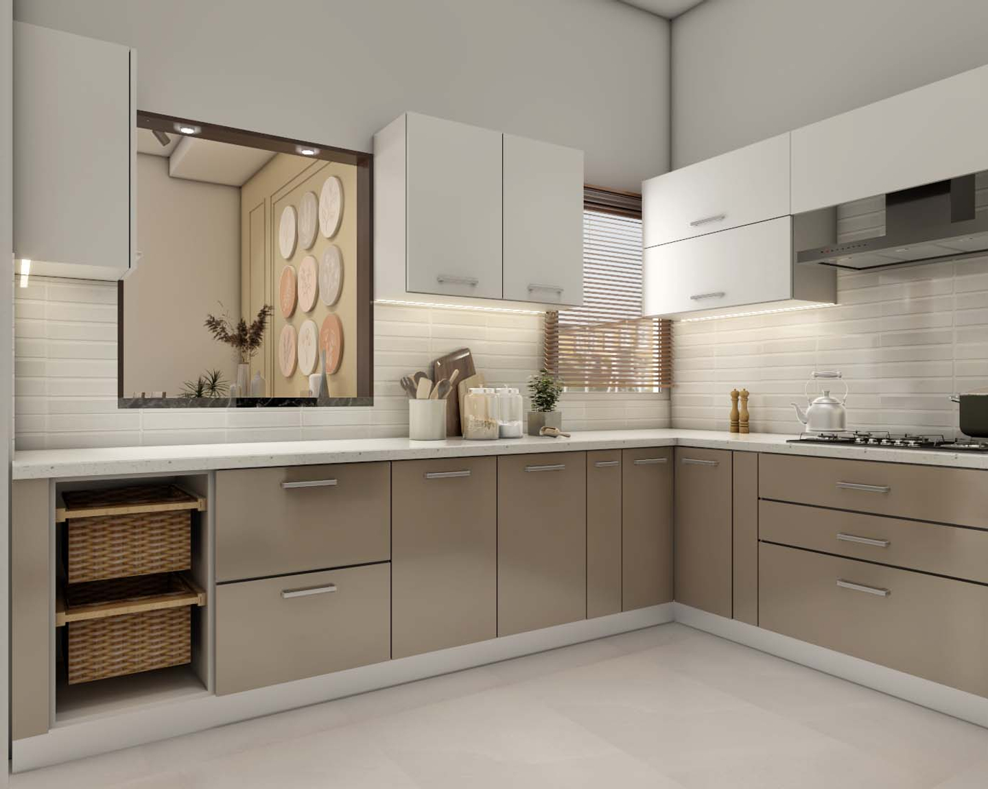 Simple White Kitchen Wall Tiles Design | Livspace
