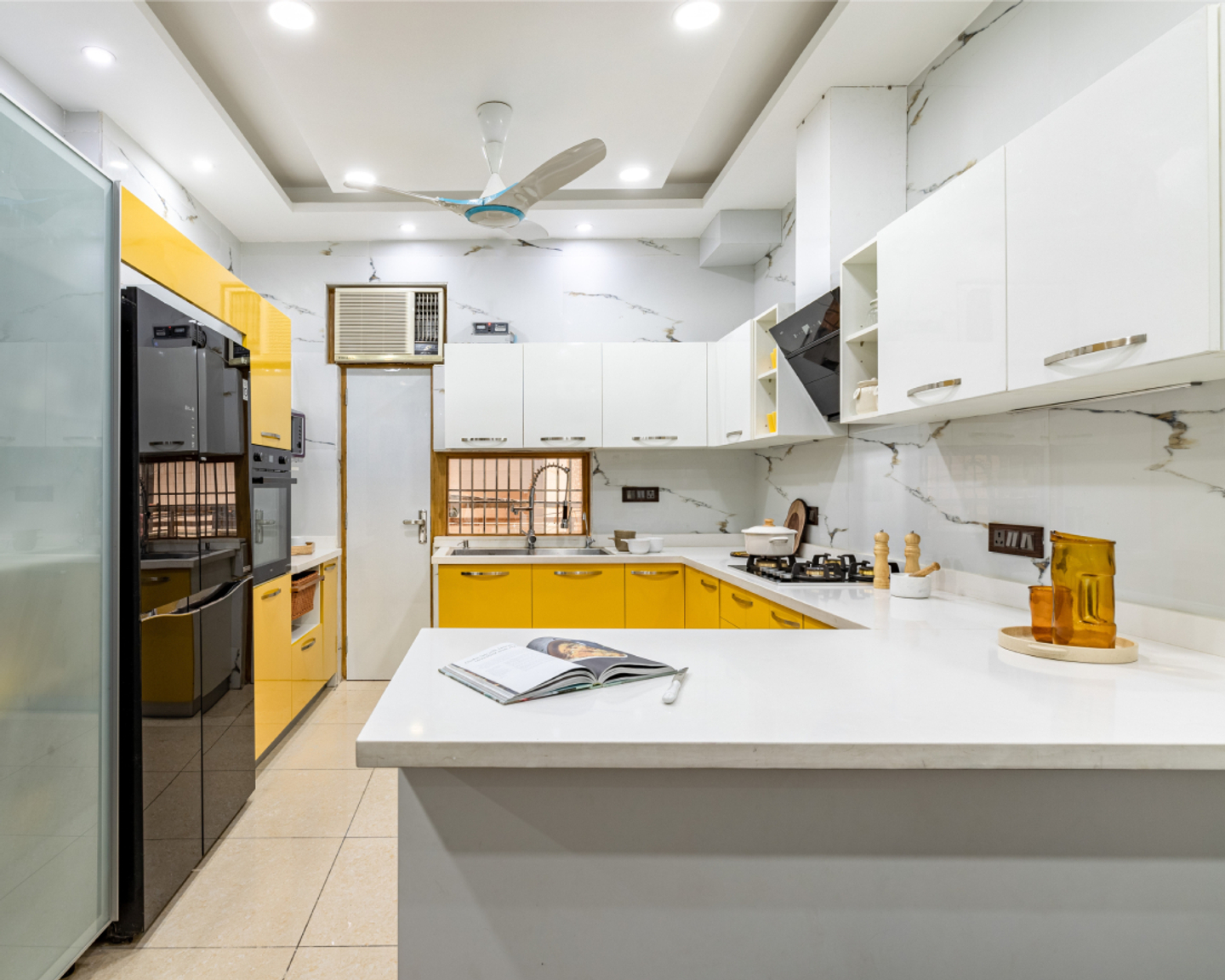 White Vitrified Tiles Design With Grey And Golden Grains | Livspace