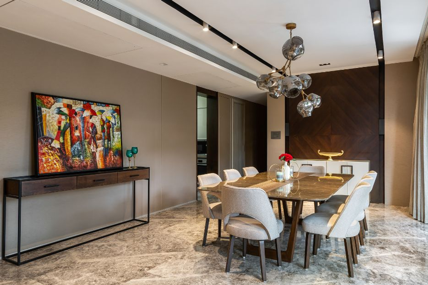 Light Grey Wall Paint With A Vibrant Painting | Livspace