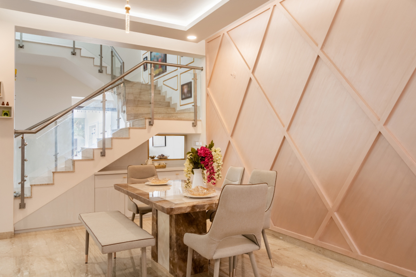 Beige Wall Paint With A Beeding Pattern | Livspace