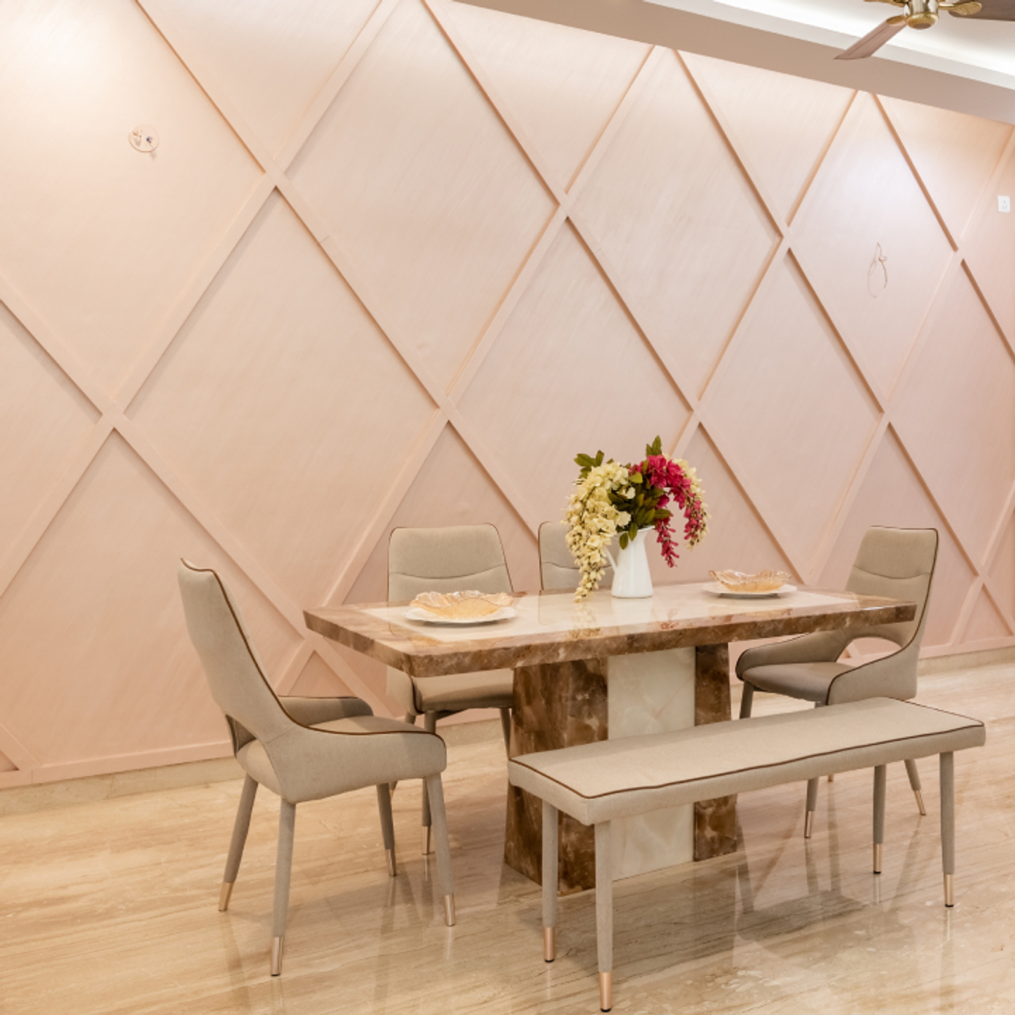 Beige Wall Paint With A Beeding Pattern | Livspace