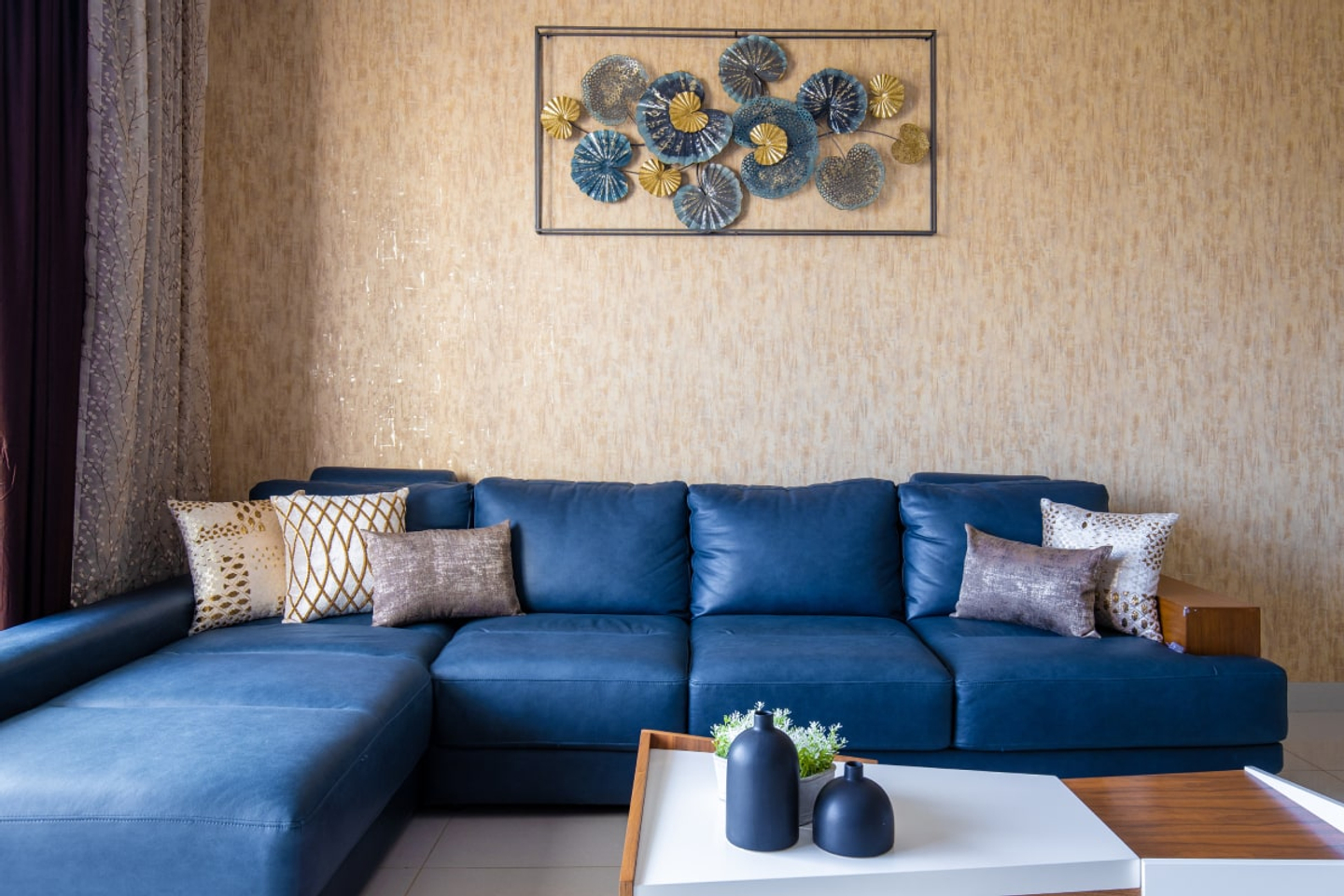 Simple Beige Living Room Wallpaper | Livspace