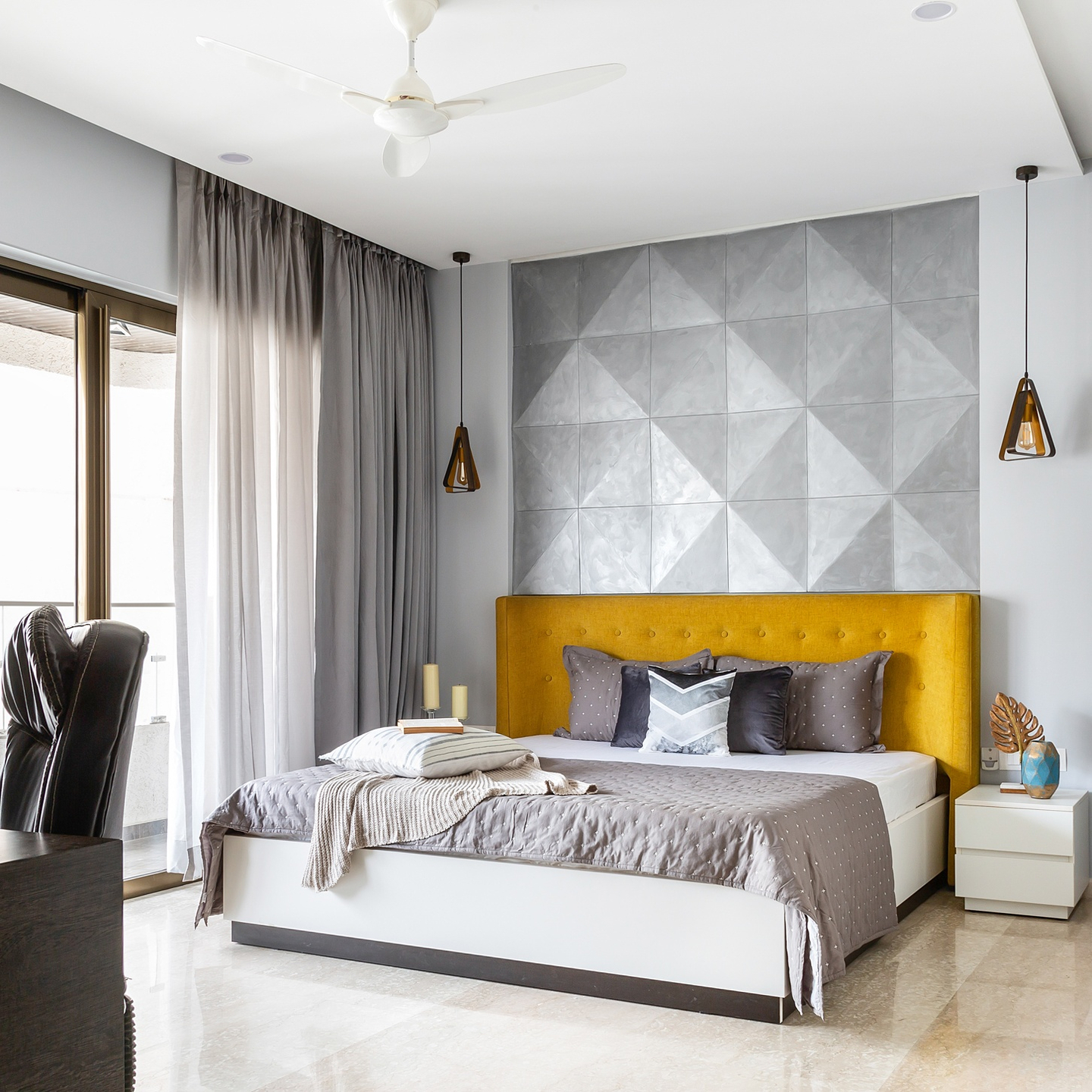 Light Bedroom Wallpaper With A Geometric Pattern | Livspace