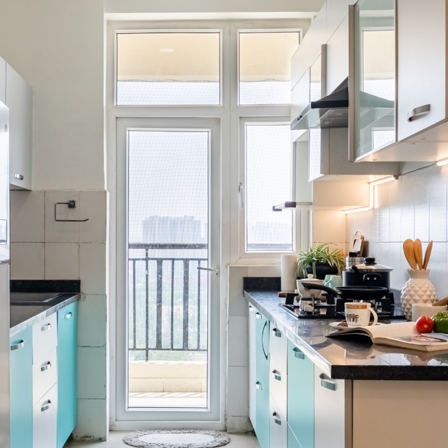 White Kitchen Window Design With Sidelights | Livspace