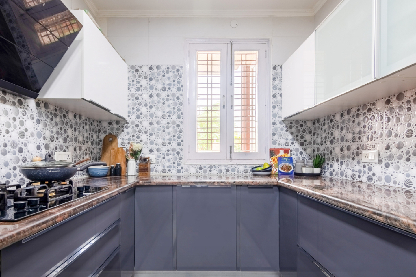 Glossy White Window Design For Kitchens | Livspace