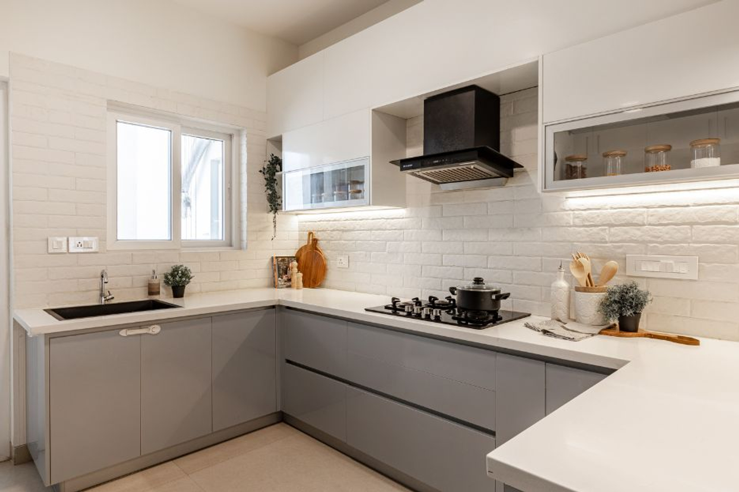 Low-Maintenance White Kitchen Window Design | Livspace