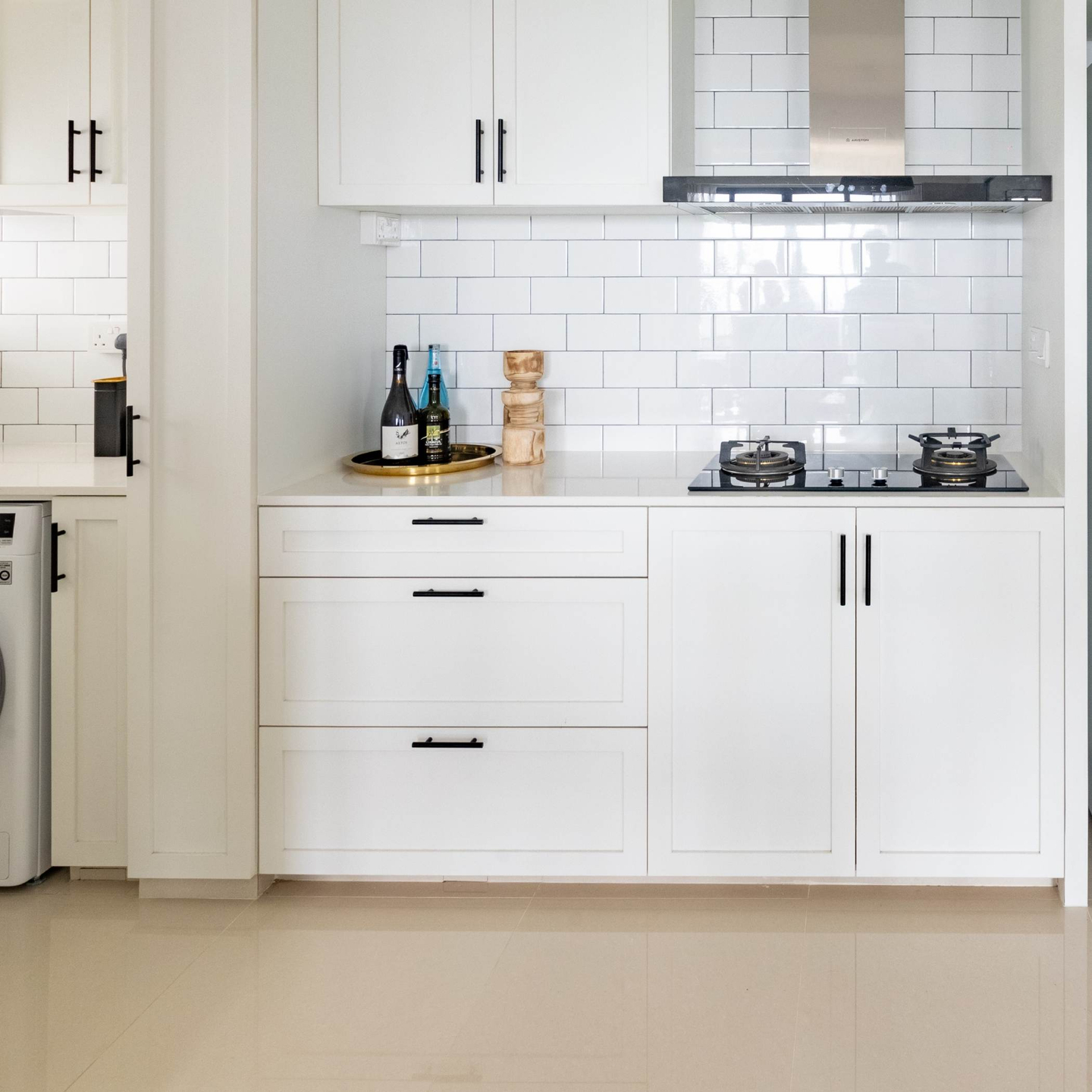 Glossy Creamy White Floor Tile Design | Livspace